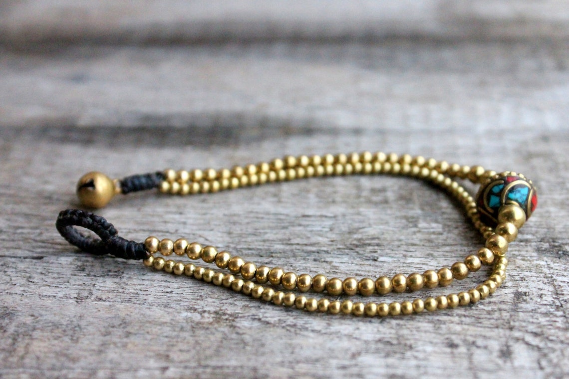 Double Brass Chains Nepal Tibetan Stone Bracelet/ Anklet - Etsy