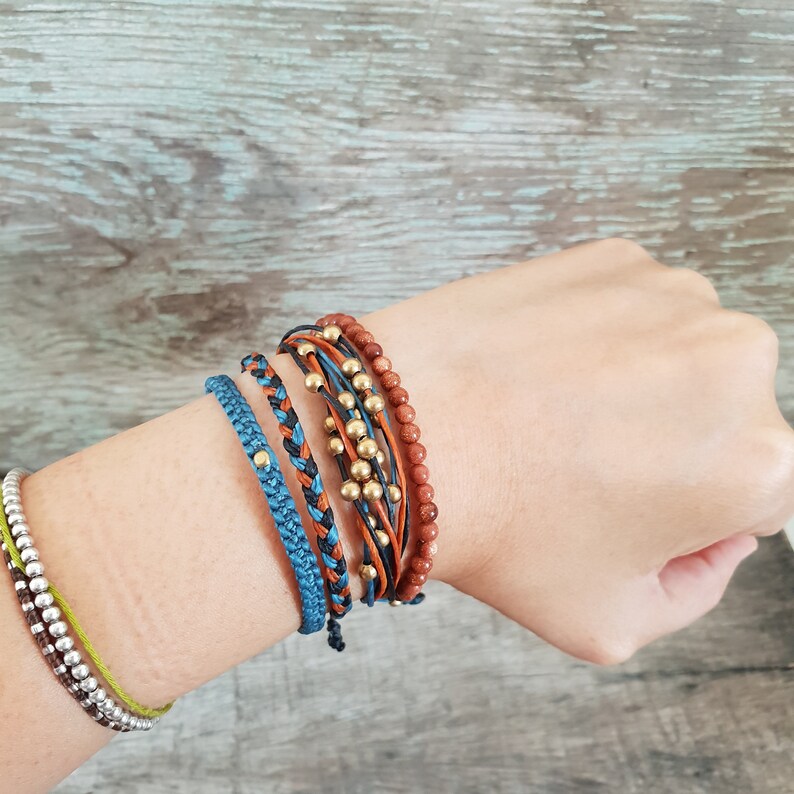 Set of 4 Brass Summer Bracelets, Hippie Women Multistrand Bracelet ...