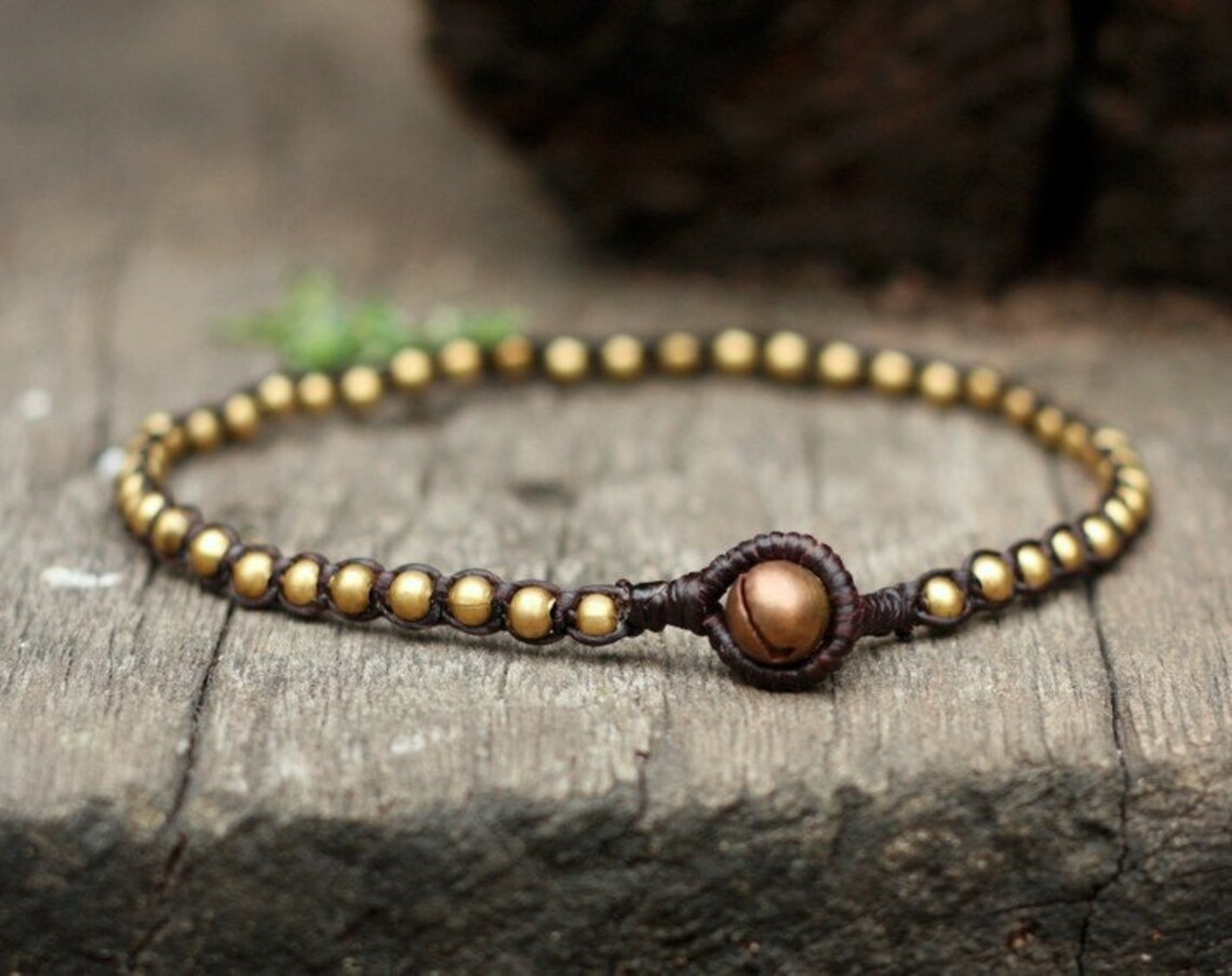 Simple Brass Beaded Anklet, Mens Anklet, Women Bracelet, for Him - Etsy