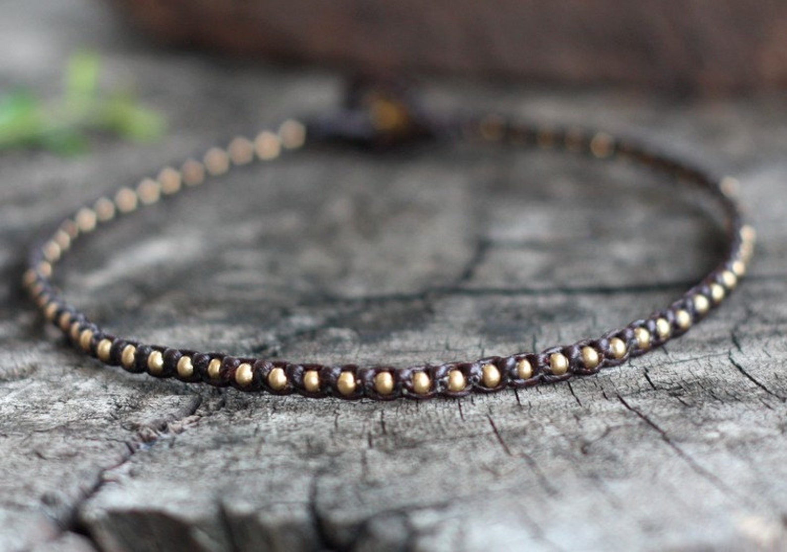 Single Brass or Silver Beaded Bracelet Unisex Anklet Simple - Etsy