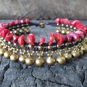 Amethyst Chip Stones Brass Bells Anklet, Women Wedding Anklet, Dance ...