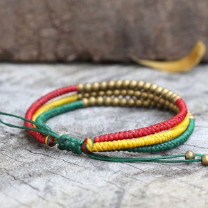 Triple Brass Beaded Reggae Adjustable Bracelet, Reggae Bracelet, for ...