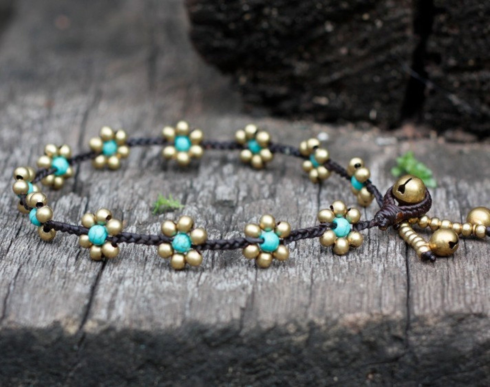 Beaded Flower Braided Brass Anklet Sweet Bracelet Braid | Etsy