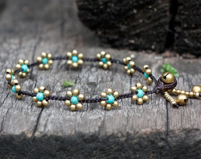Beaded Flower Braided Brass Anklet Sweet Bracelet Braid | Etsy