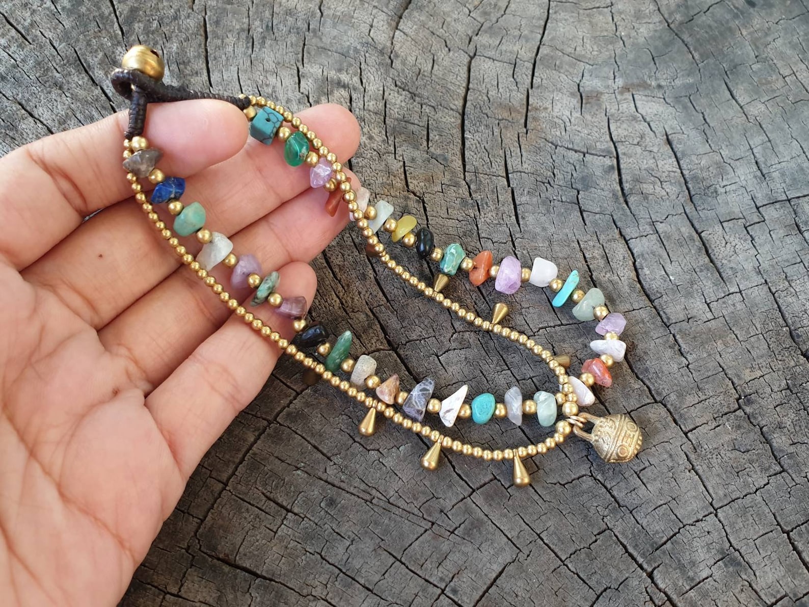 Multicolor Chip Stones Water Drop Brass Bell Women Anklet - Etsy