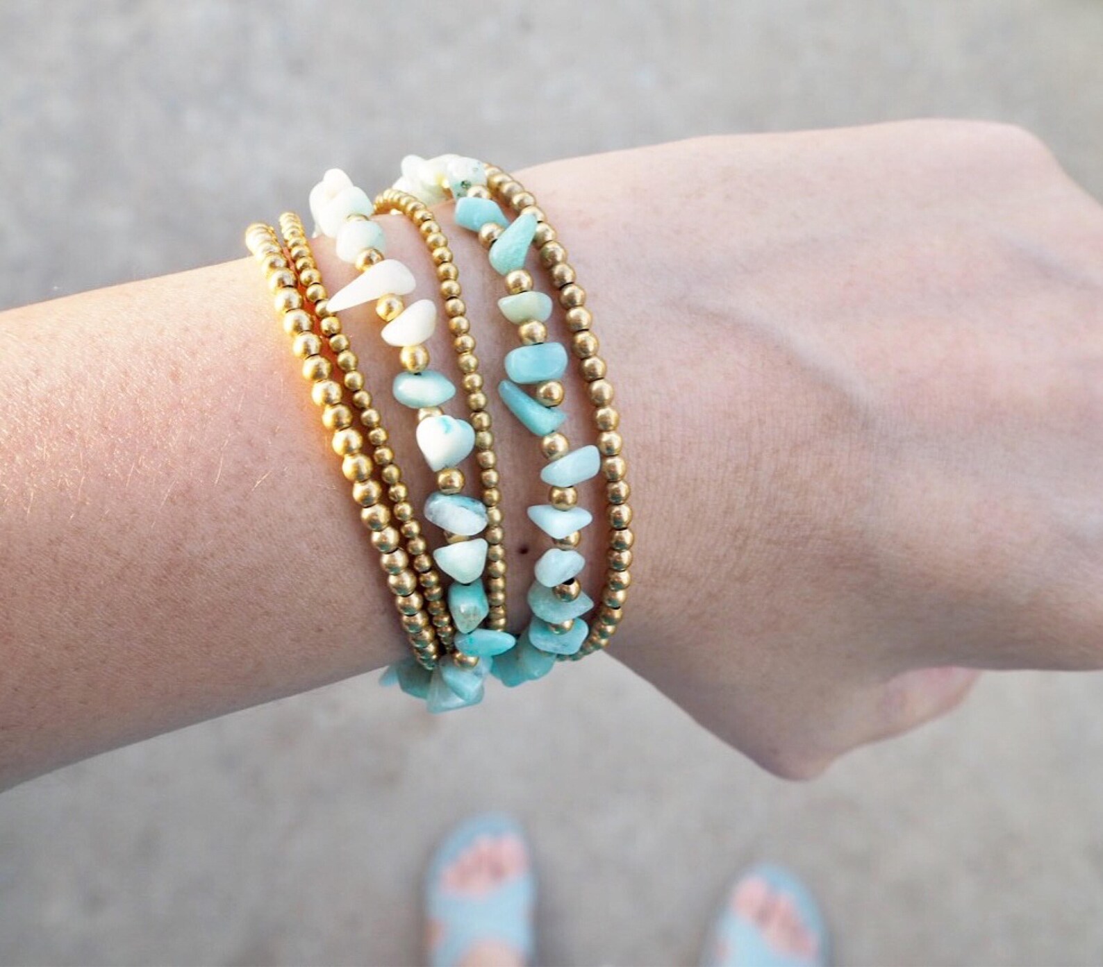 Amazonite Triple Brass Chain Wrap Bracelet/short Necklace | Etsy