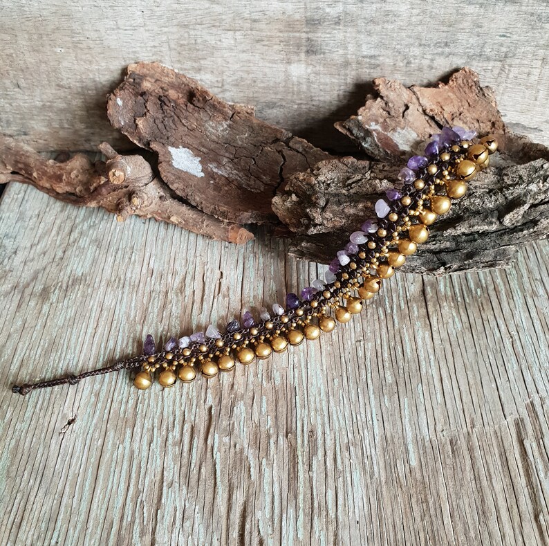 Amethyst Chip Stones Brass Bells Anklet Women Wedding Anklet | Etsy
