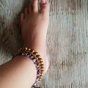 Amethyst Chip Stones Brass Bells Anklet, Women Wedding Anklet, Dance ...
