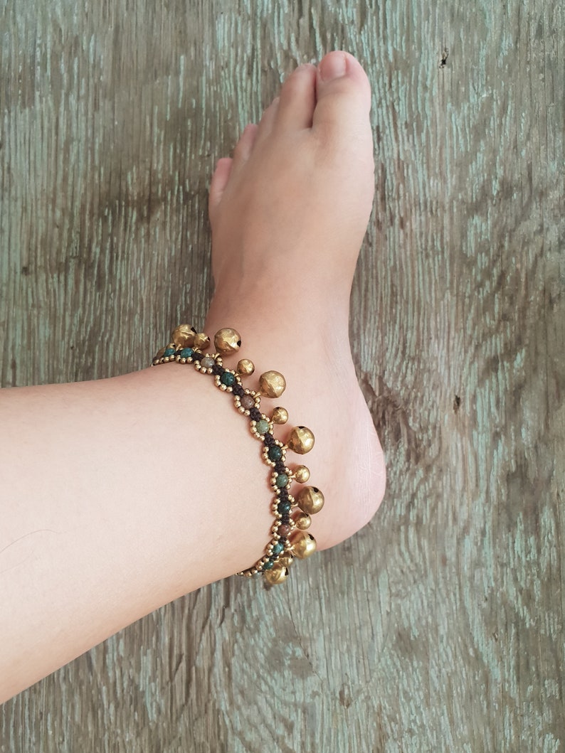 Fancy Jasper Indian Agate Beaded Brass Anklet Women Bracelet | Etsy