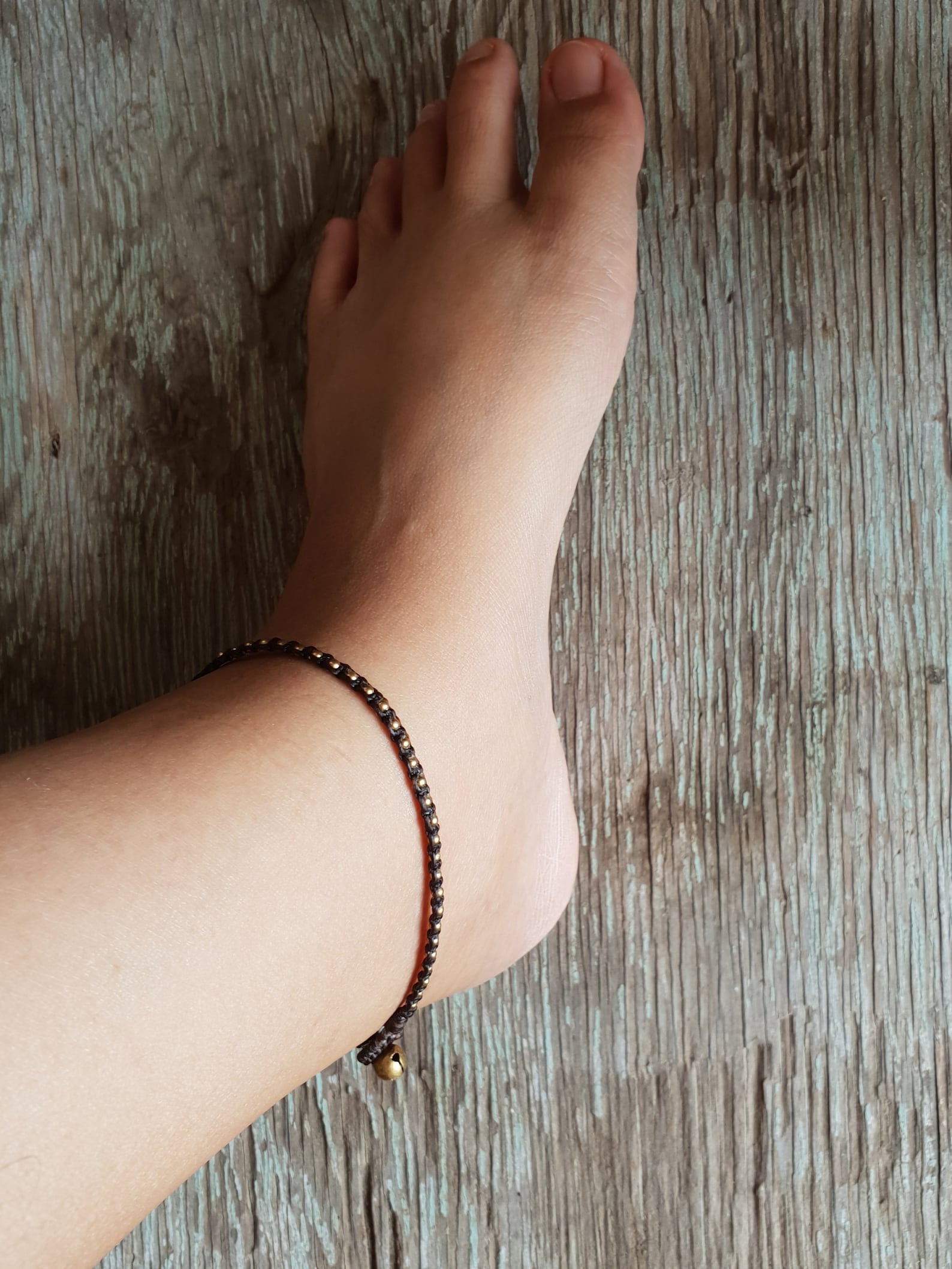 Single Brass or Silver Beaded Bracelet Unisex Anklet Simple - Etsy