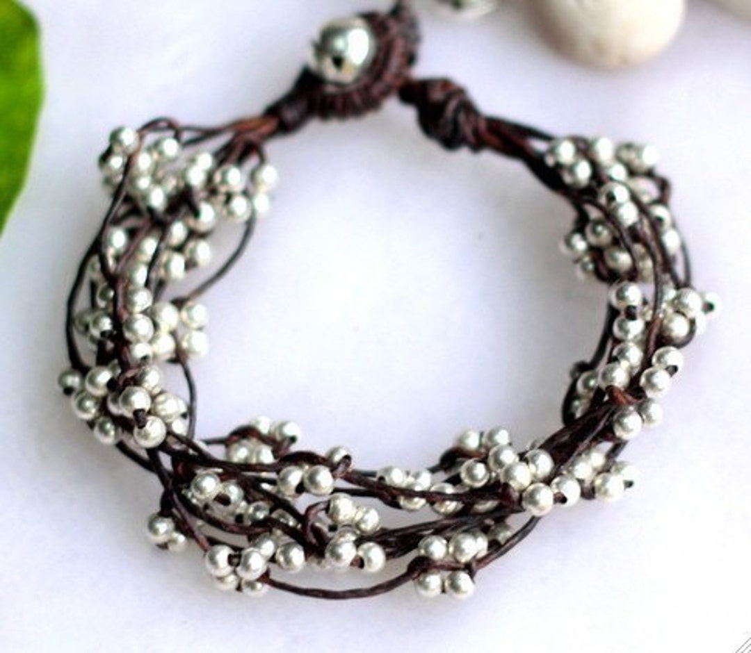 Multi Strand Silver Beaded Hippie Bracelet, Hippie Women Bracelet, for ...