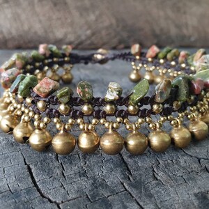 Amethyst Chip Stones Brass Bells Anklet, Women Wedding Anklet, Dance ...