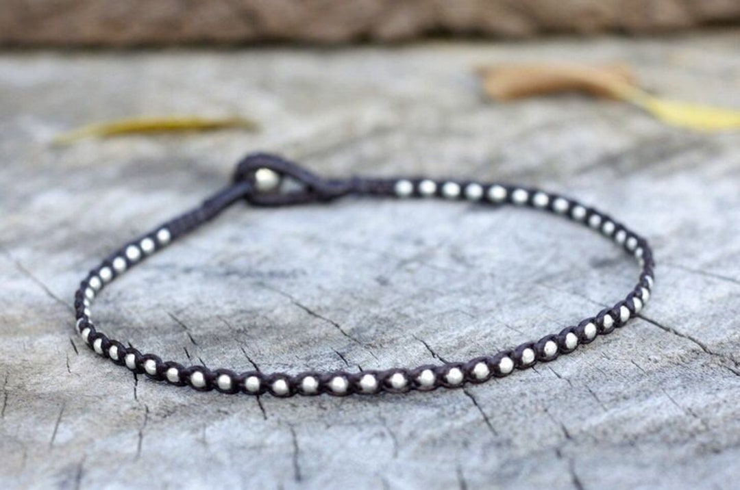 Single Brass or Silver Beaded Bracelet Unisex Anklet, Simple Mens ...