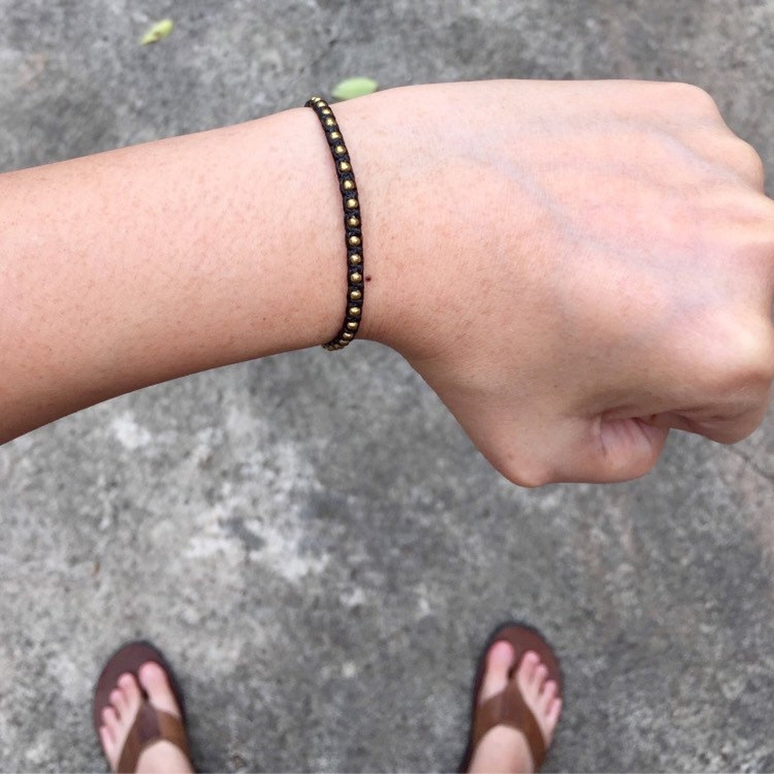 Single Brass or Silver Beaded Bracelet Unisex Anklet Simple - Etsy