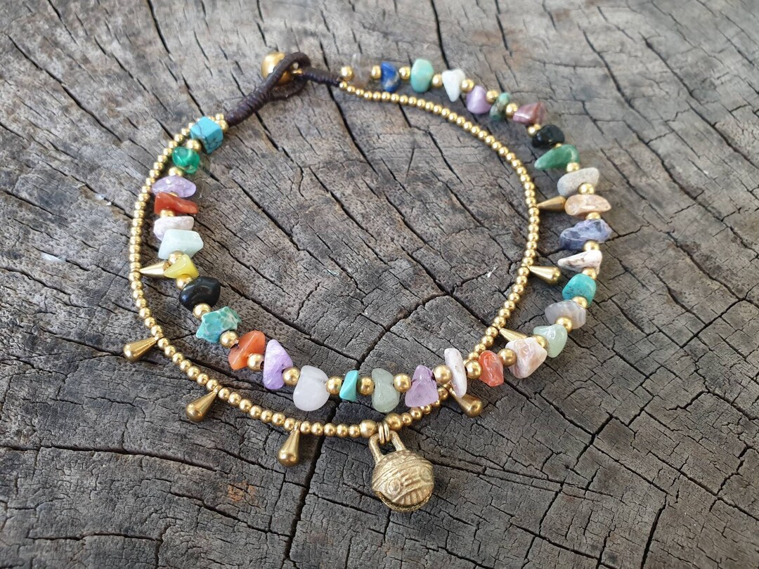 Multicolor Chip Stones Water Drop Brass Bell Women Anklet, Bracelet ...