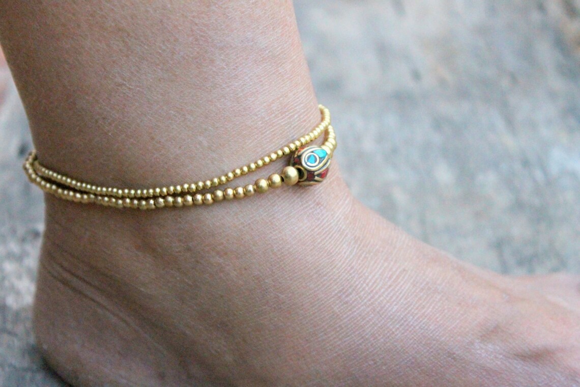 Brass Chains Nepal Tibetan Stone Anklet/ Bracelet | Etsy