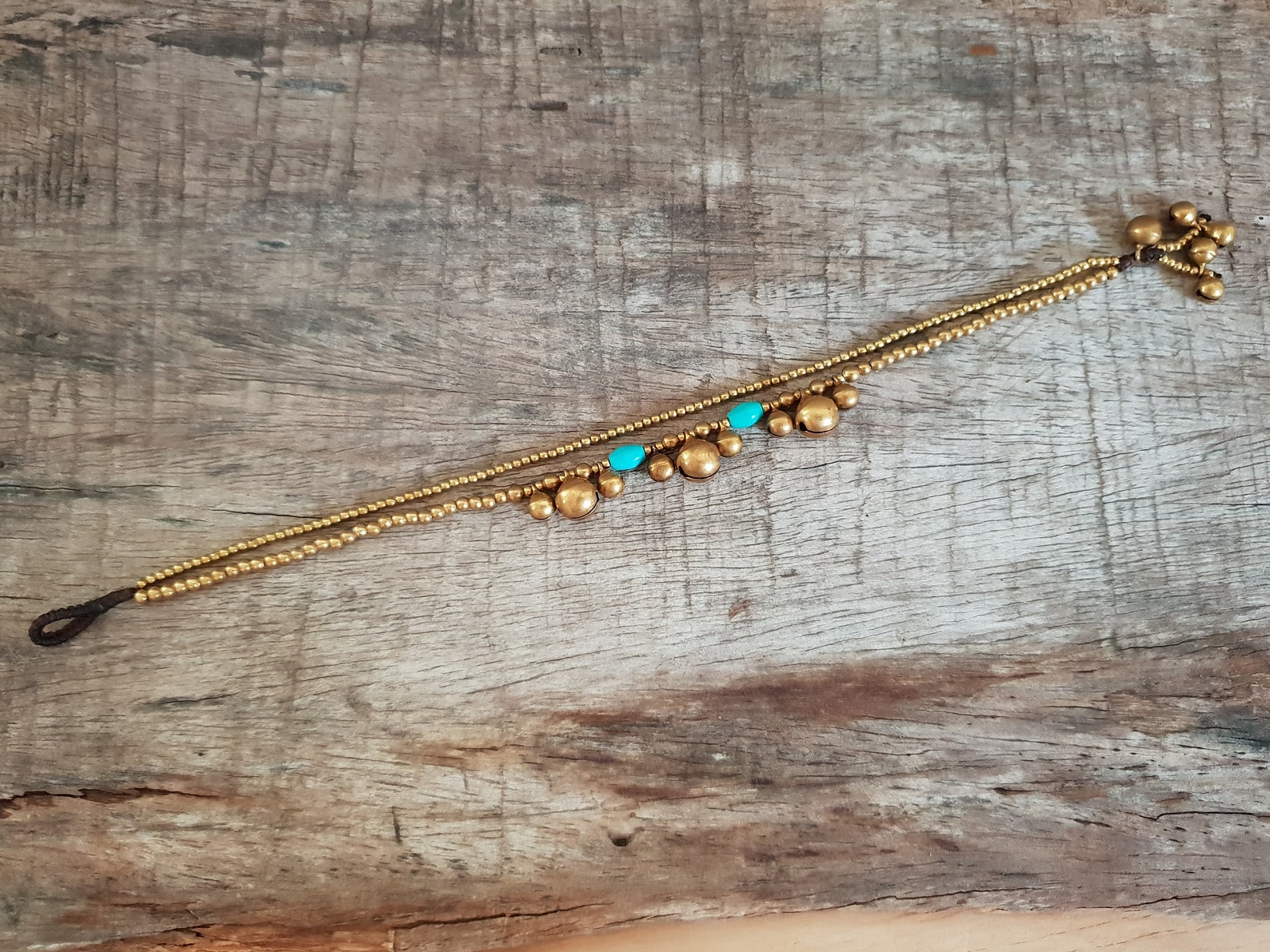 Hippie Chain Turquoise Oval Brass Bells Women Anklet | Etsy