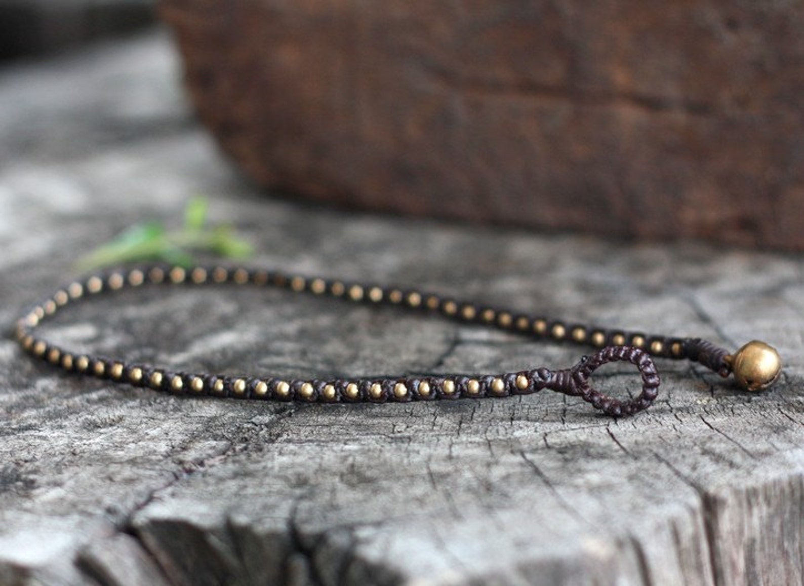 Single Brass or Silver Beaded Bracelet Unisex Anklet Simple - Etsy