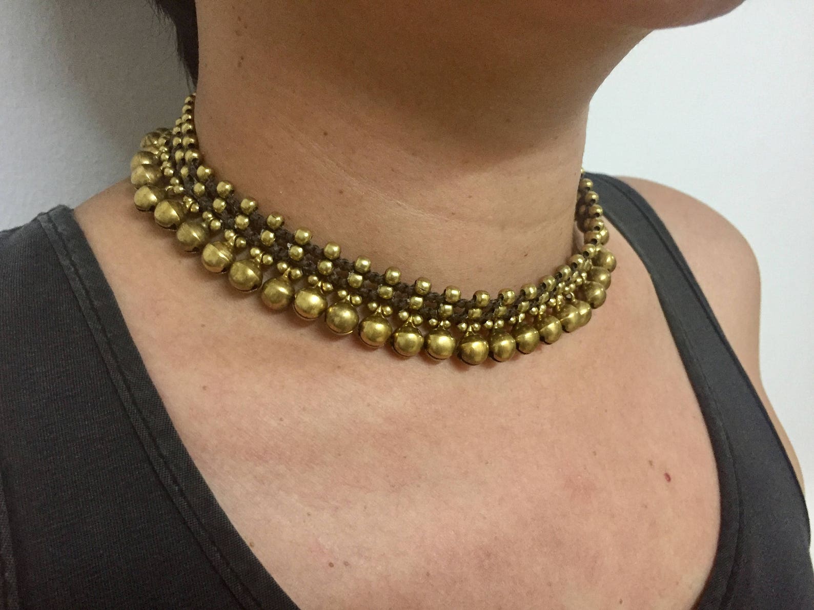 Brass Bell Dangle Choker Necklace, Wedding Women Necklace, Hippie ...