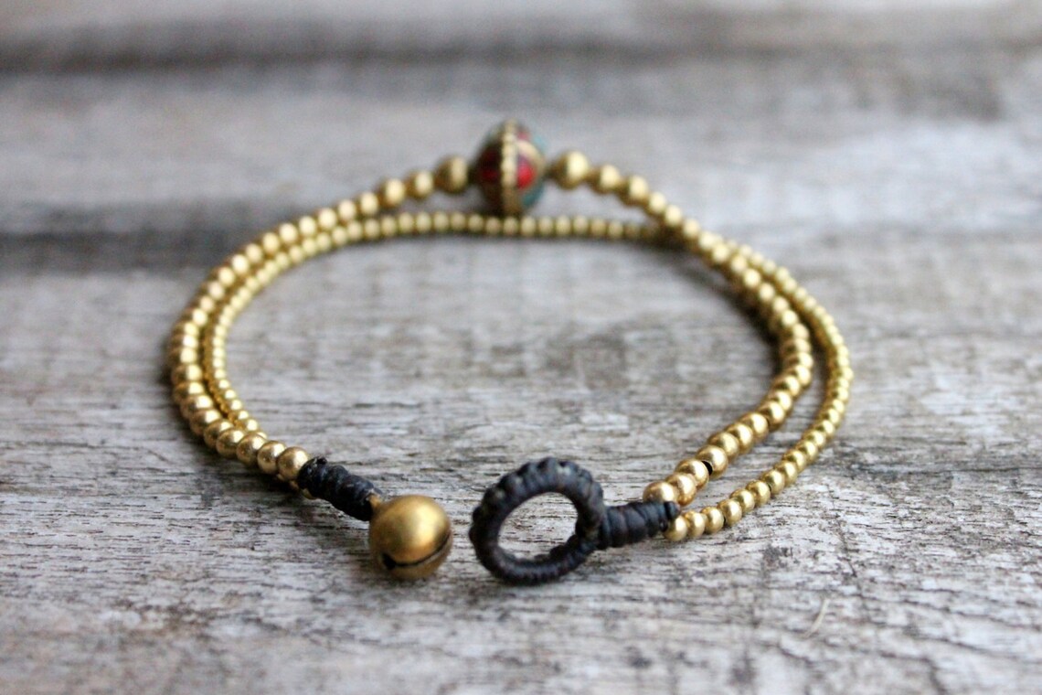 Double Brass Chains Nepal Tibetan Stone Bracelet/ Anklet - Etsy