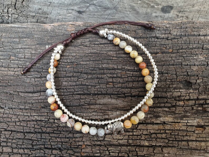 Crazy Lace Agate Beaded Silver Double Chains Adjustable - Etsy