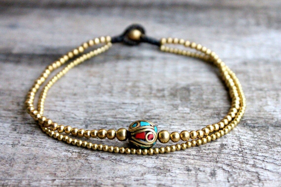Brass Chains Nepal Tibetan Stone Anklet/ Bracelet | Etsy