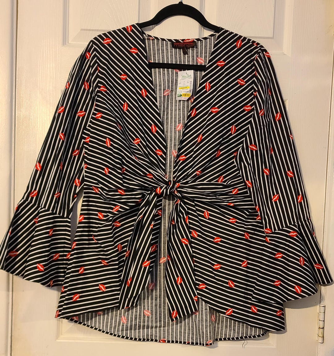 Mishca Striped Black and White Women's Top With Red Accents L - Etsy
