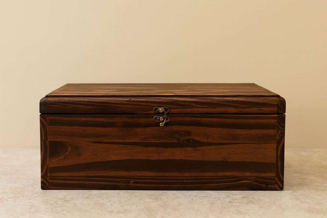Handmade Solid Wooden Gift Box With Hinge – Stained Keepsake Box With ...