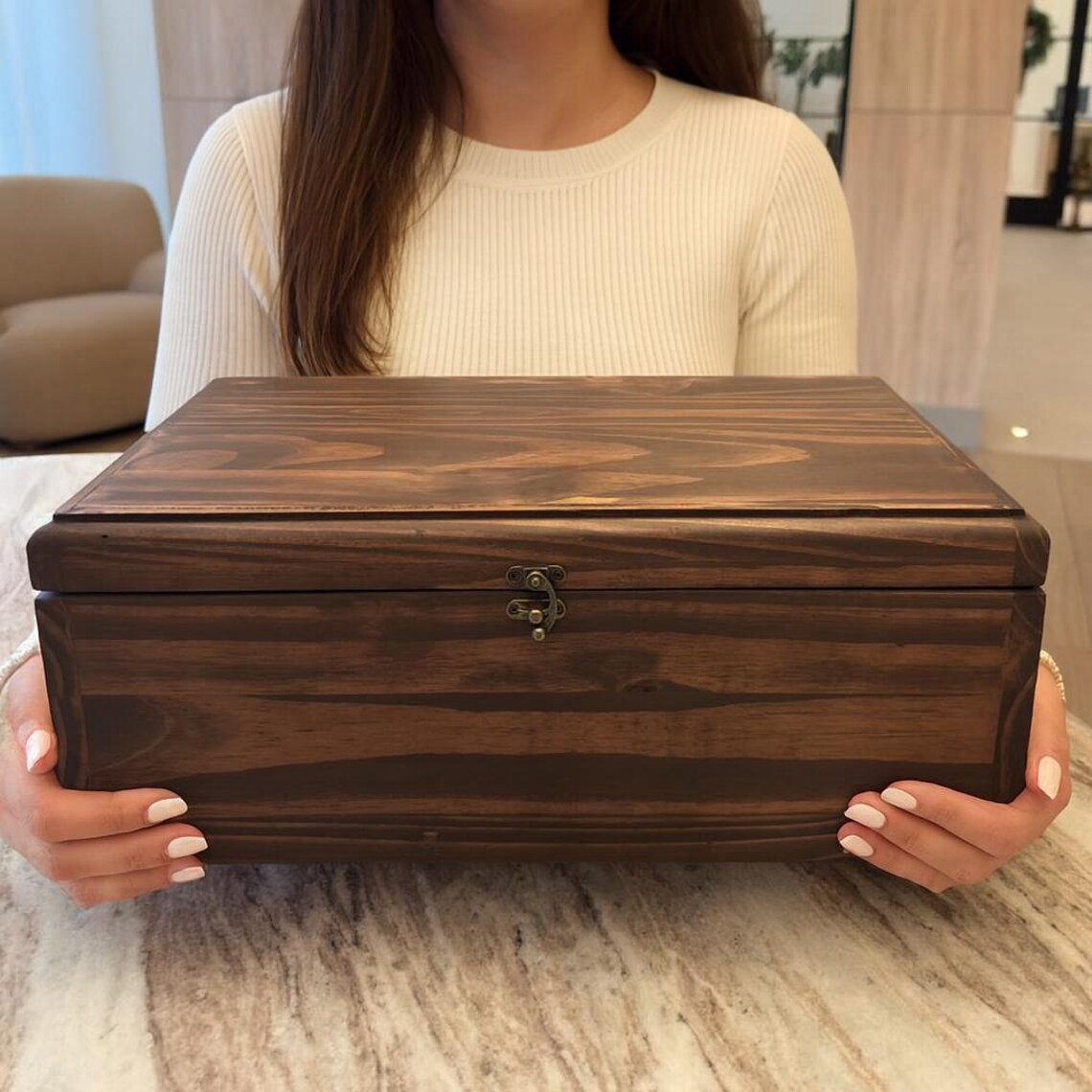 Handmade Solid Wooden Gift Box With Hinge – Stained Keepsake Box With ...