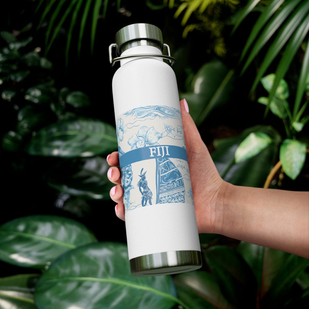 FIJI - Water Bottle, Fijian Cultural Art Decor, Stainless Steel Hot ...