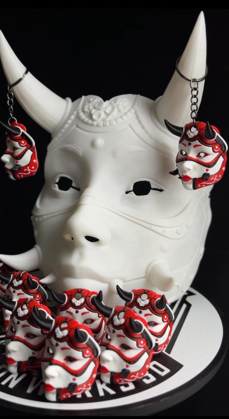 3D Printed Hannya Mask Keychain: Japanese Yokai Bag Charm - Etsy