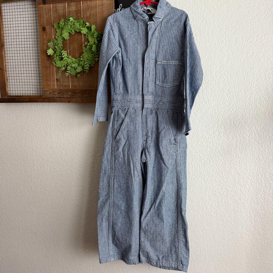 VTG Key 50s 60s Herringbone Stripe Cotton Railroad Conductor Coveralls ...
