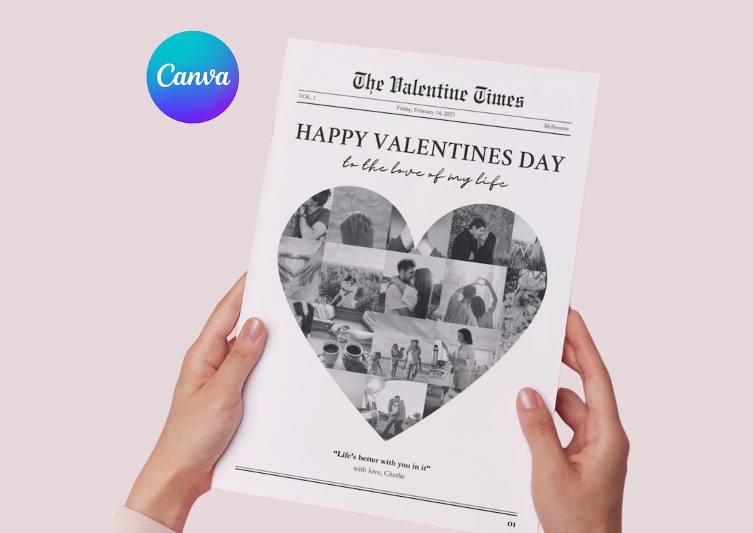 Editable Valentines Day Newspaper Template Card Canva Photo Collage ...