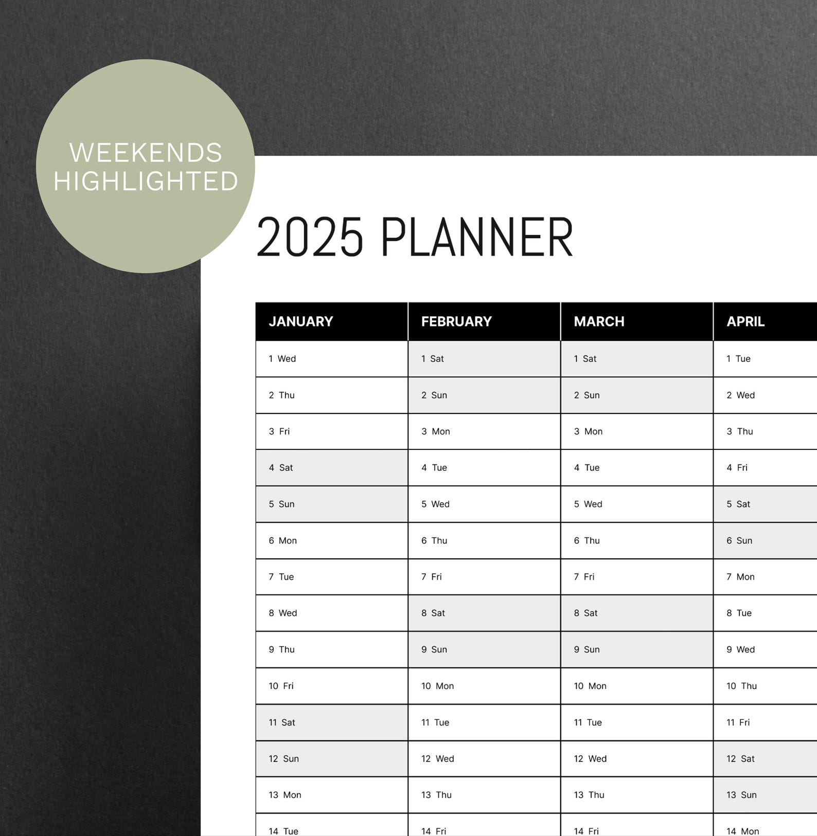 Yearly Planner 2025 New Year Calendar Simple One Page Digital Printable ...