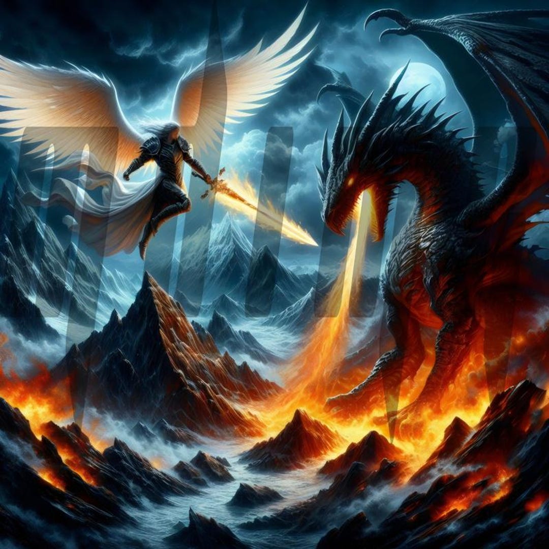 Angel Vs Dragon | Epic Fantasy Digital Art | Mystical Battle Print - Etsy
