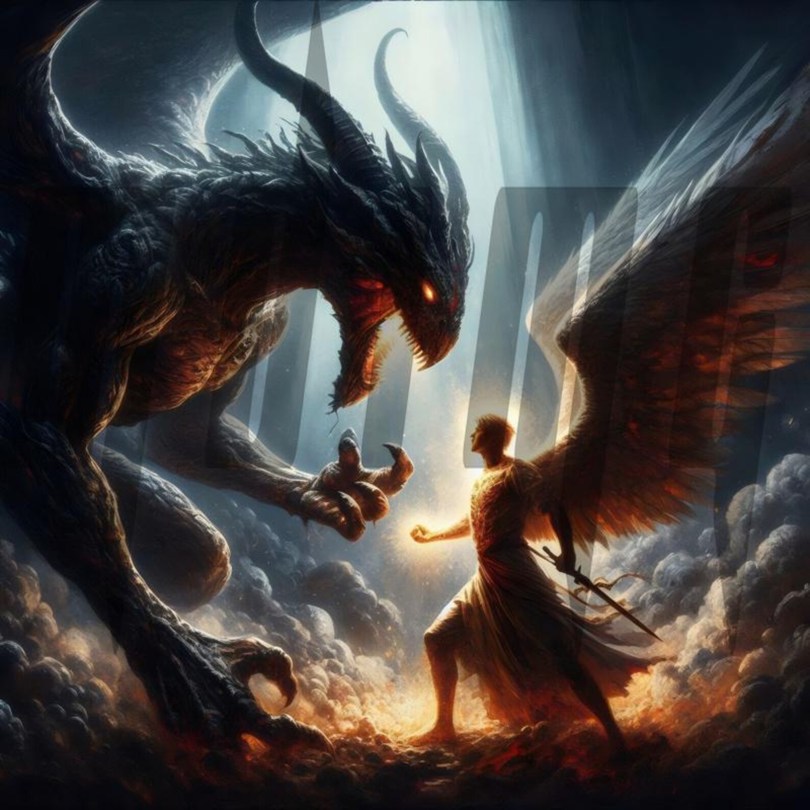 Angel Confronting the Beast | Epic Fantasy Digital Art | Divine Vs ...