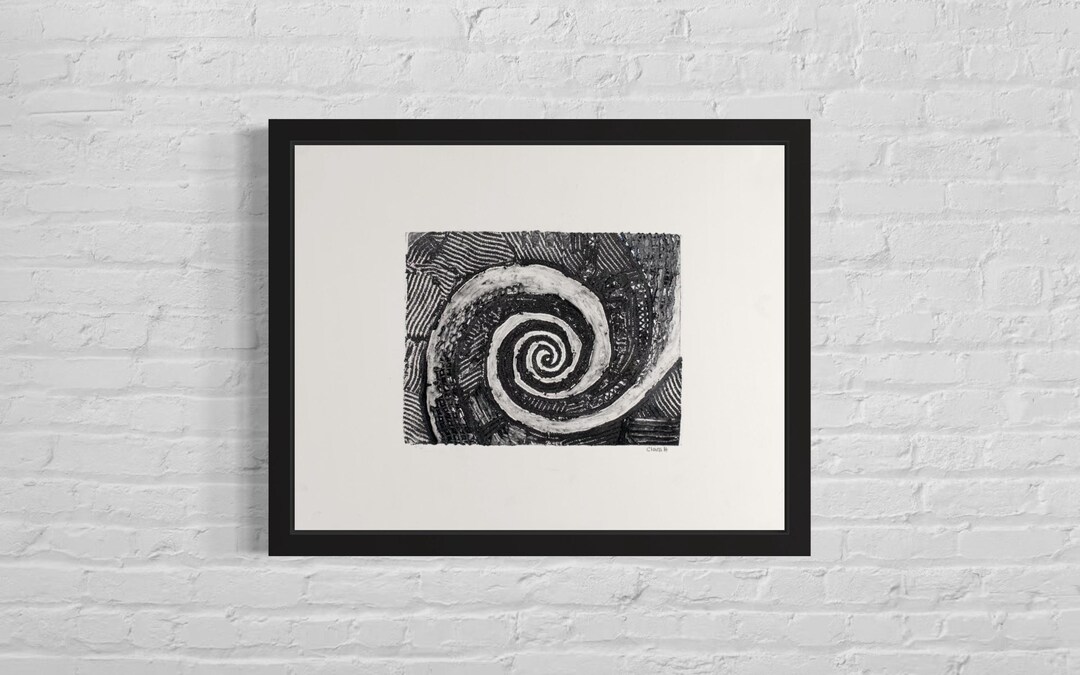 Abstract Collagraph, Black Spiral, Medium Sized Artwork, (11”-14”) - Etsy