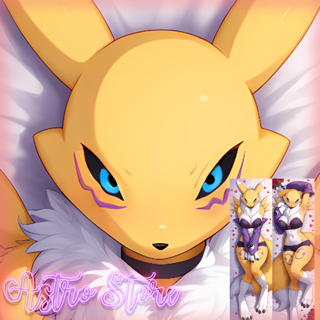 Renamon Dakimakura, Furry, Pillow Cover, Digimon Dakimakura, Huggable Pillow, Valentine's Day ...