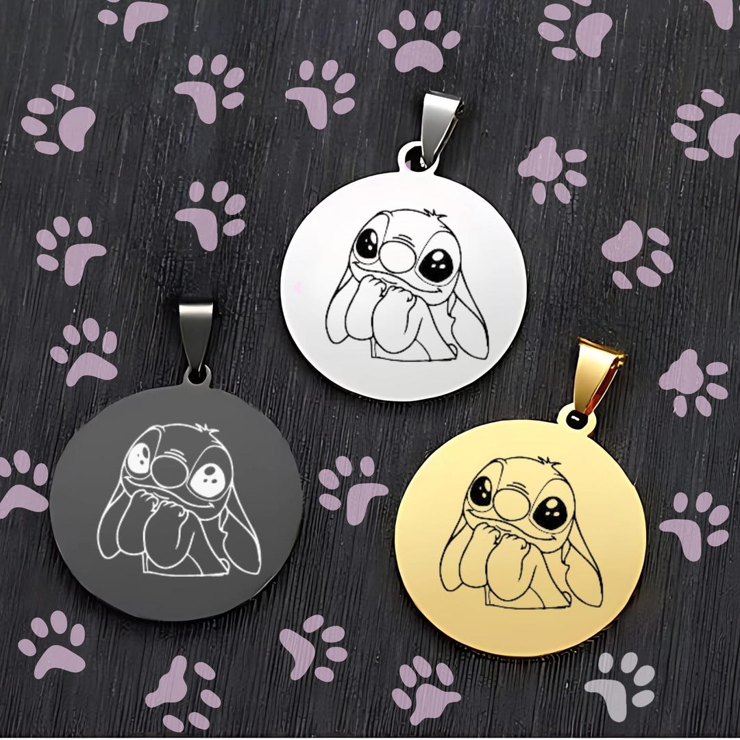 Lilo & Stitch Disney Round Pet Tag Pendant Custom Engraved Pet Tag in ...