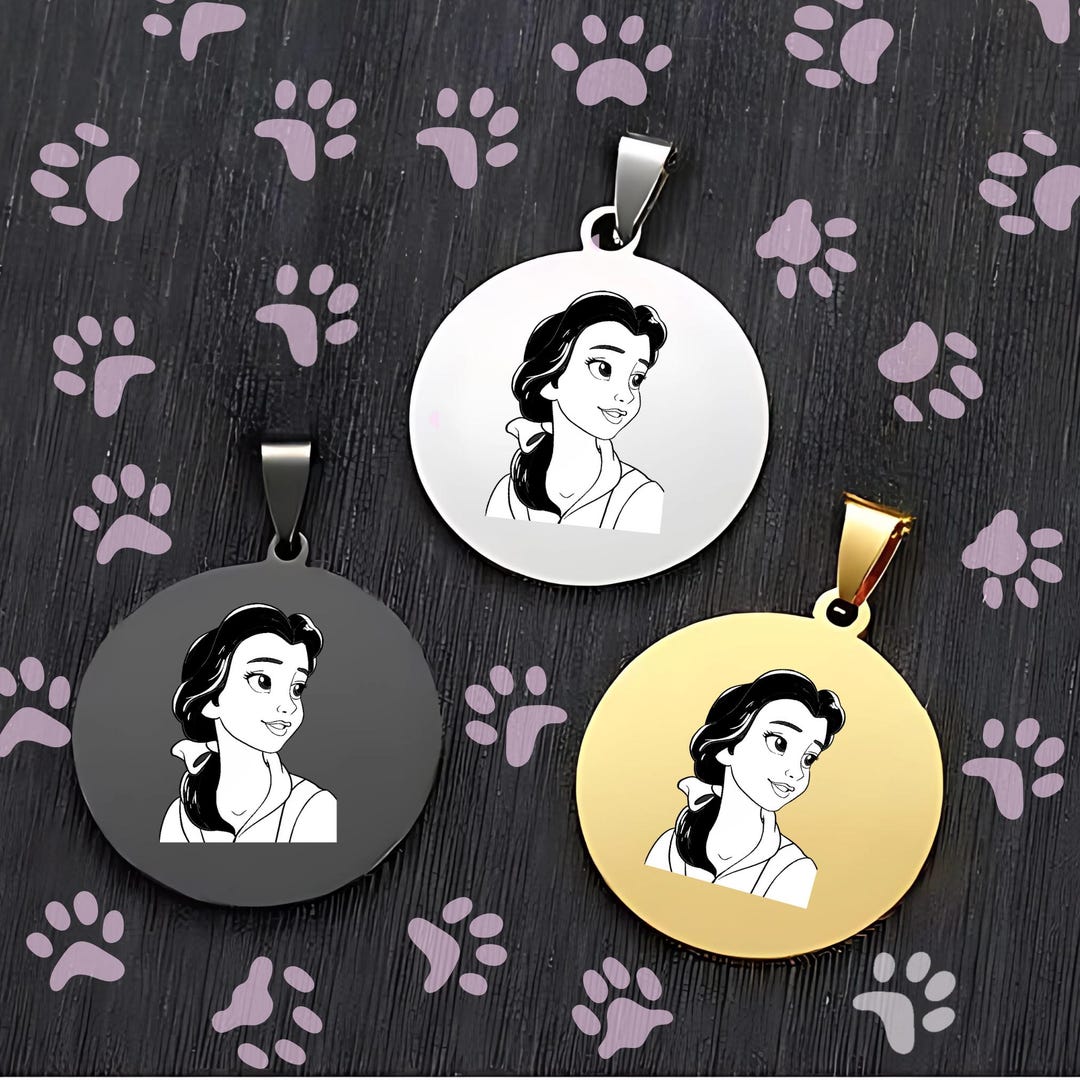 Belle Disney Round Pet Tag Pendant Custom Engraved Pet Tag in Gold ...