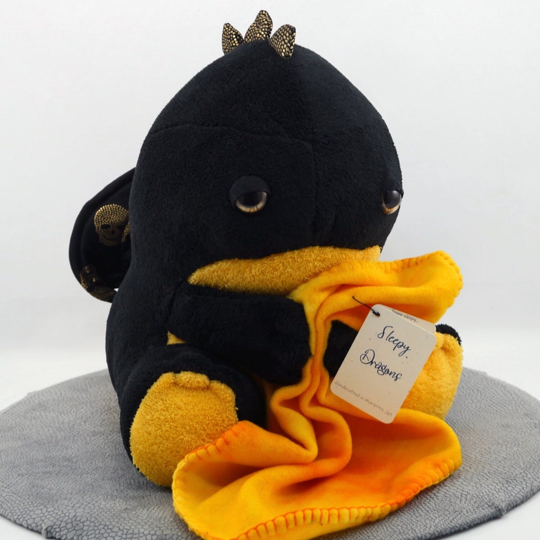 Sleepy Dragon Plush Black Body/ Yellow Tummy / Golden Skull Wings - Etsy