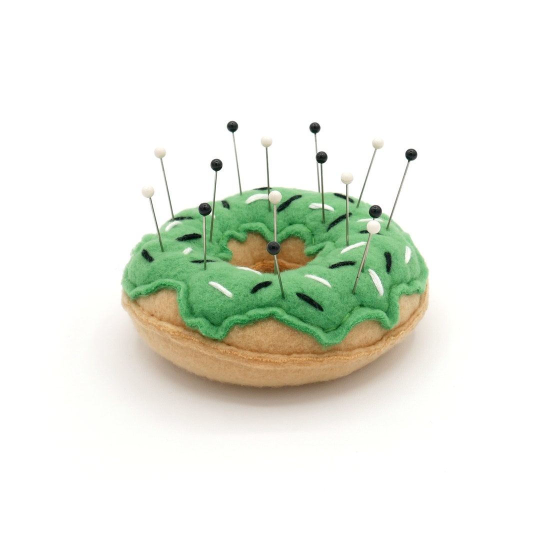 Minty Green Frosted Plush Doughnut Pin Cushion Hand Stitched Stuffed ...