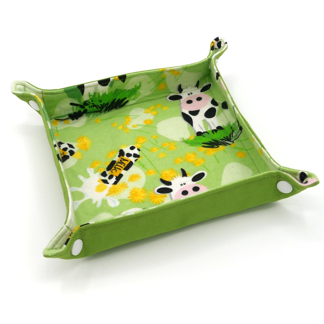 Cute Cows Handmade Fabric Snap Tray Perfect for Dice and Gaming, Valet ...