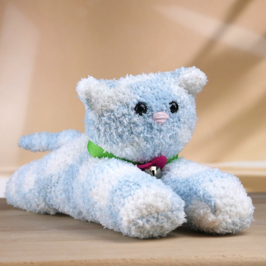 Soft and Cuddly Plush Cat Sock Kitty Blue/white Check Kitty - Etsy