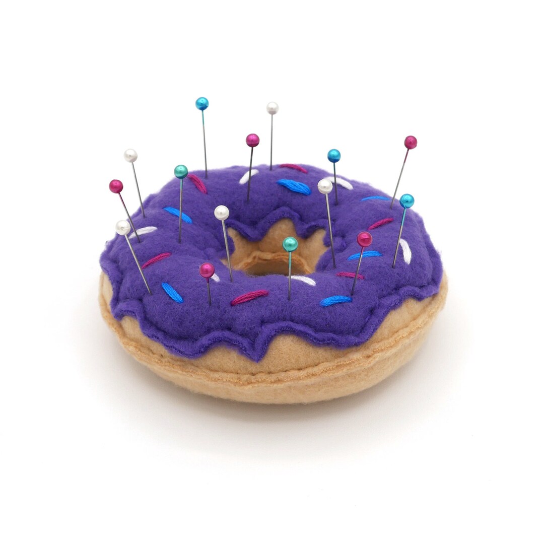 Purple Frosted Plush Doughnut Pin Cushion - Hand Stitched Stuffed ...
