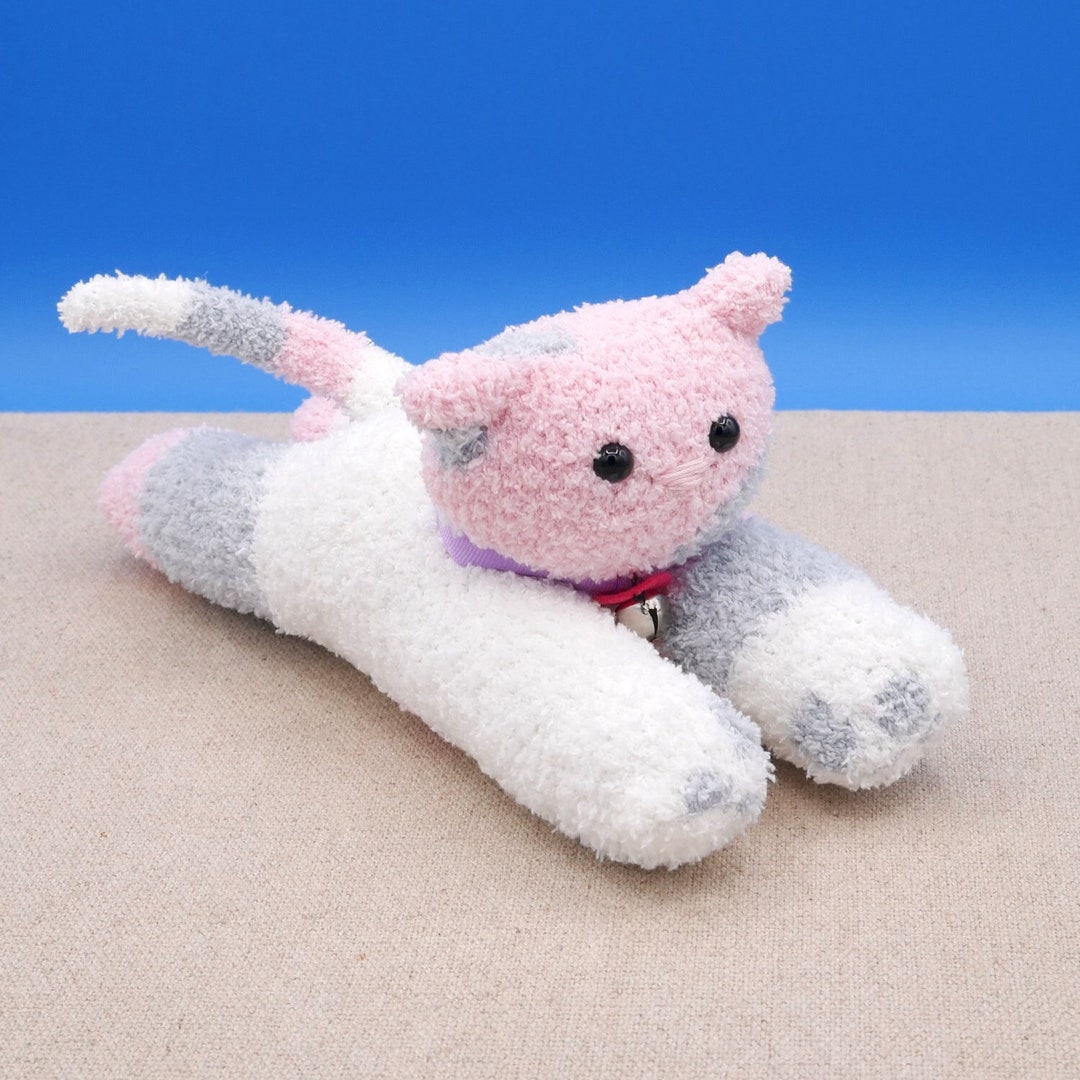 Pink White & Grey Calico Sock Kitty , Soft and Cuddly Decorative Cat ...