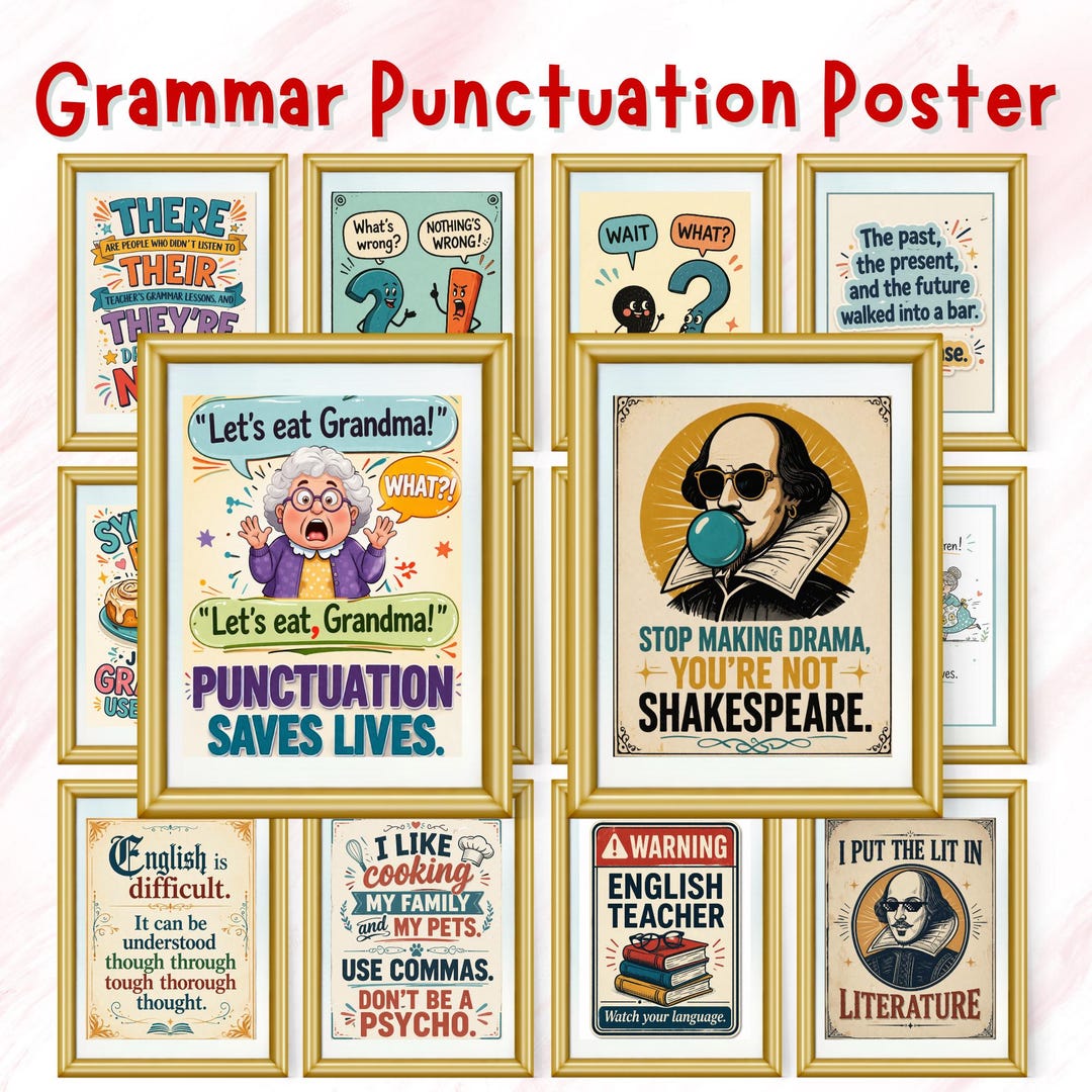 Funny English Grammar Punctuation Classroom Posters, English Language ...