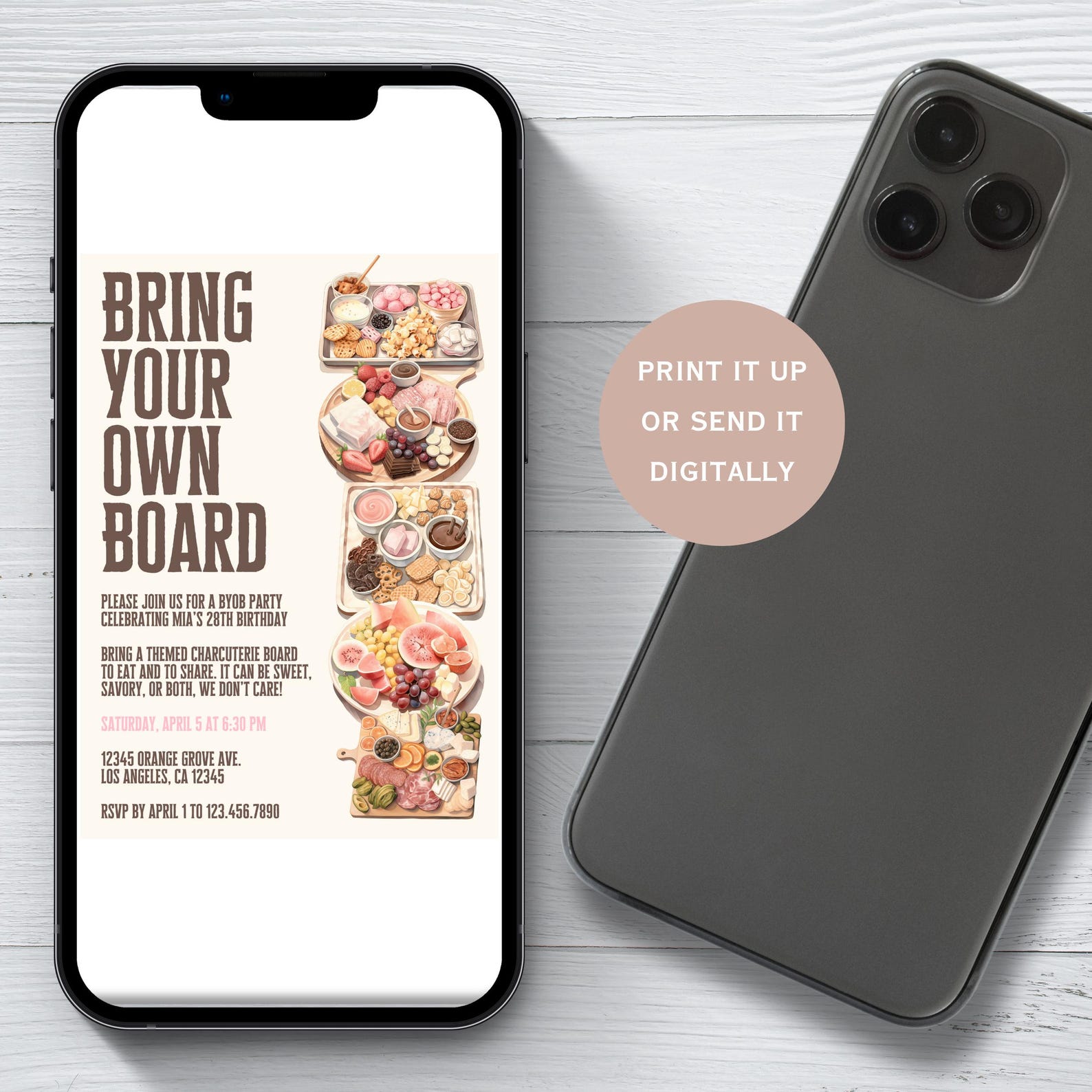 Bring Your Own Board Party Invite, Charcuterie Board Invitation, Girly ...