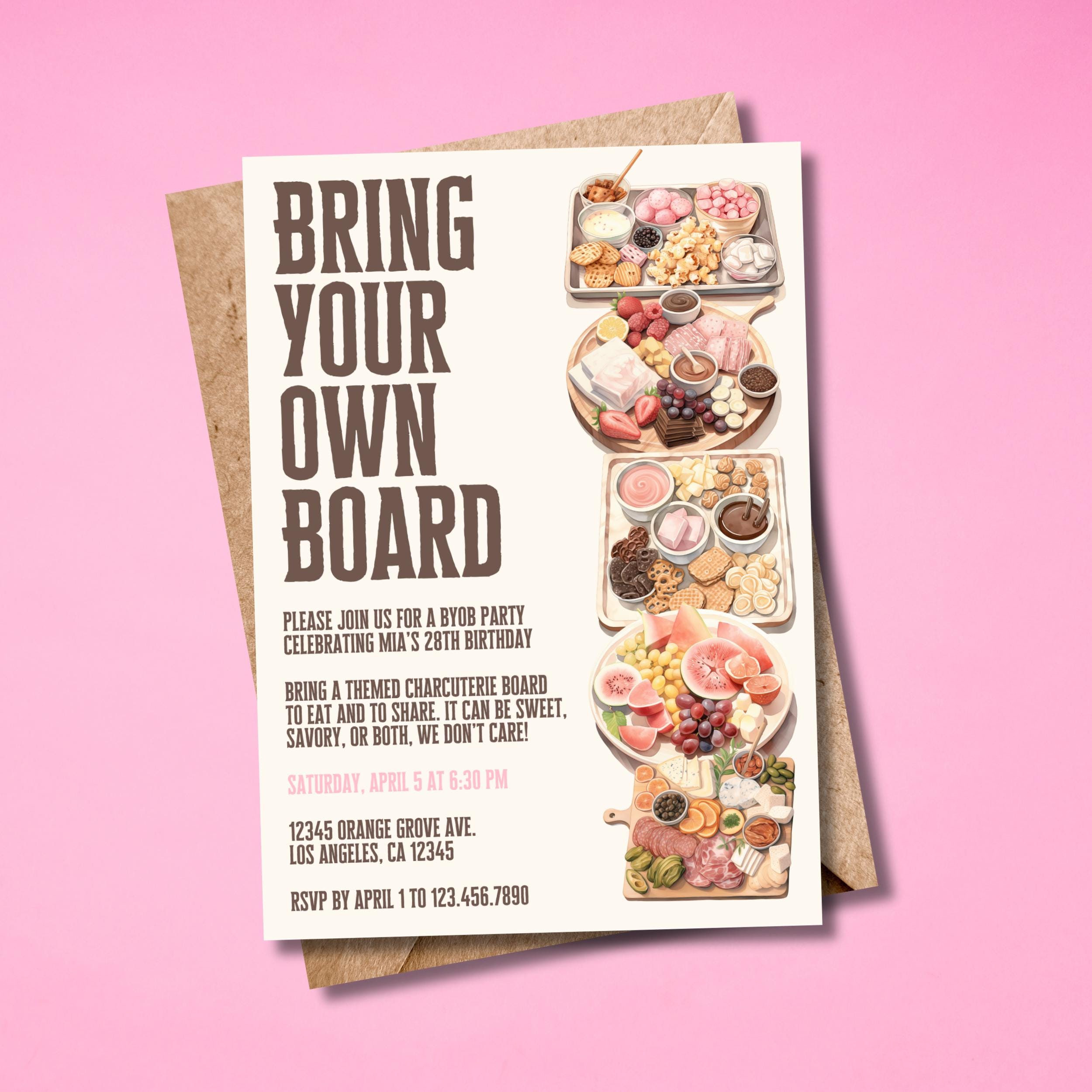 Bring Your Own Board Party Invite, Charcuterie Board Invitation, Girly ...