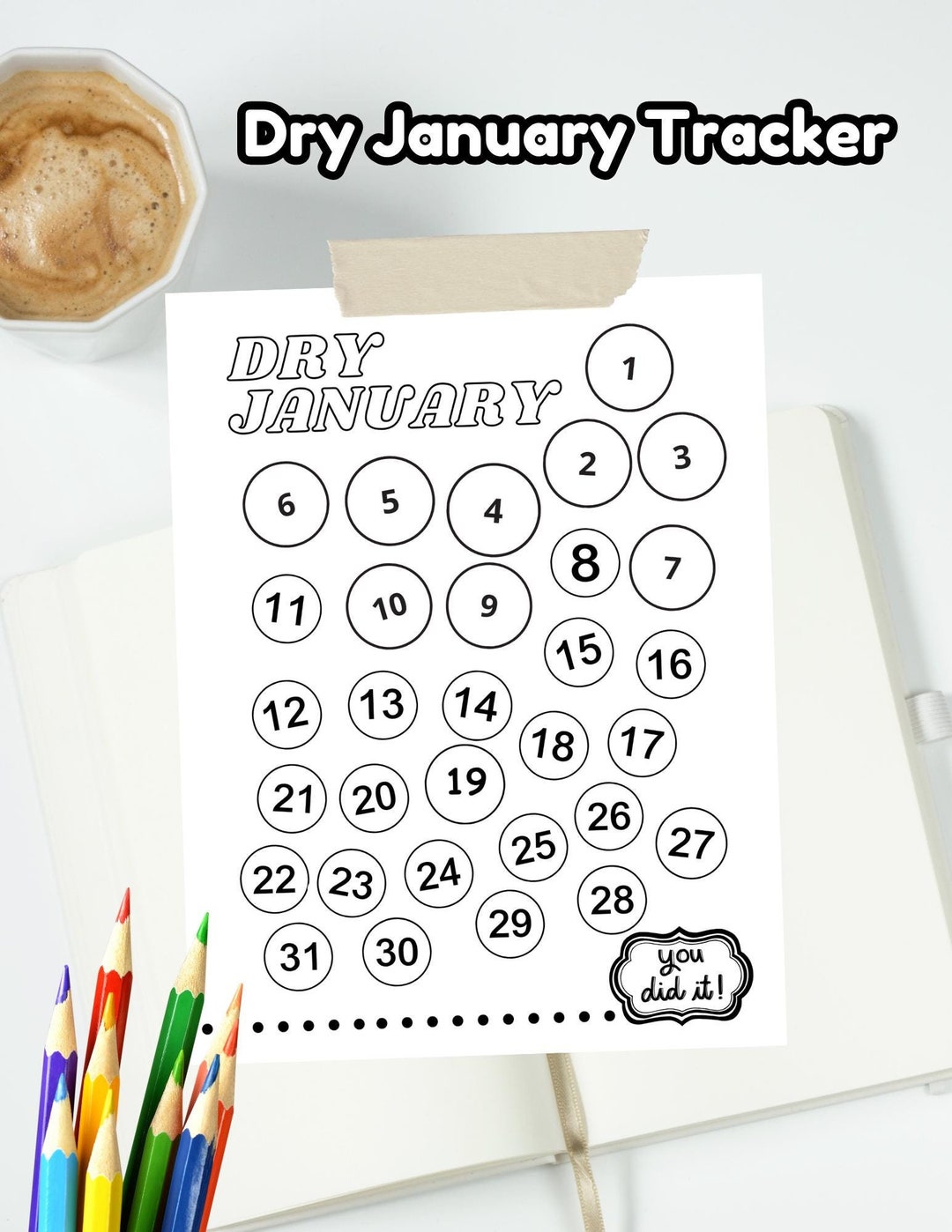 Dry January Tracker Coloring Sheet Printable - Etsy